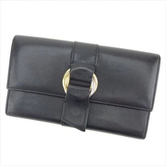 Cartier | Bags | Cartier Wallet Purse Trinity Black Gold Leather Woman ...